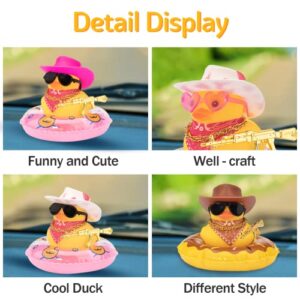 wonuu Car Rubber Duck Decoration, West Cowboy Duck Car Dashboard Decoration Accessories with Mini Swim Ring Cowboy Hat Scarf and Sunglasses(A_Pink Sunglass Cowboy hat