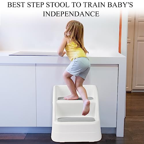 Geetery 2 Step Stool for Kids Toddler Step Stool with Handles and Slip Resistant Soft Grips for Bathroom Sink and Potty Training, Foldable and Integral Kitchen Stool Helper