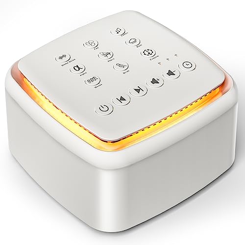 White Noise Machine, Symoode Rechargeable Sound Machines with Warm Night Light for Sleeping, 15 Non Looping Natural Soothing Sounds, Timer & Memory Feature, Portable Sleep Sound Machine for Adults