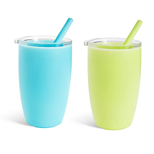 Munchkin® Simple Clean™ Straw Tumbler Sippy Cup Alternative for Toddlers and Kids, 10 Ounce, 2 Pack, Blue/Green