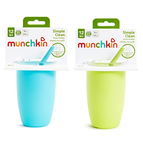 Munchkin® Simple Clean™ Straw Tumbler Sippy Cup Alternative for Toddlers and Kids, 10 Ounce, 2 Pack, Blue/Green