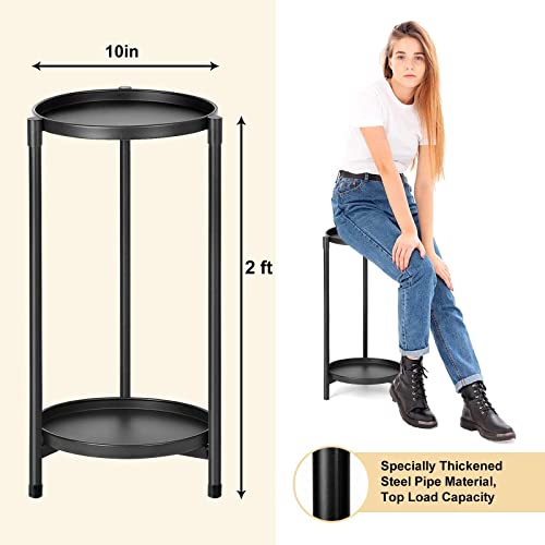 Plant Stand Indoor Outdoor 2 Tier Metal Plant Shelf Rack for Plants Multiple Tiered Flower Pot Stands Holder - Small Iron Potted Planter Shelves for Patio Corner Balcony Garden - Black, 2ft Tall