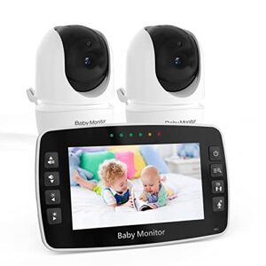 ikqieor baby monitor with 2 cameras, 4.3" lcd split-screen video baby monitor with camera and audio no wifi, remote pan/tilt/zoom, auto night vision,two-way talk,temperature sensor,vox mode, lullabies