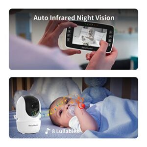 IKQIEOR Baby Monitor with 2 Cameras, 4.3" LCD Split-Screen Video Baby Monitor with Camera and Audio NO WiFi, Remote Pan/Tilt/Zoom, Auto Night Vision,Two-Way Talk,Temperature Sensor,VOX Mode, Lullabies