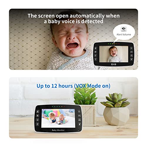 IKQIEOR Baby Monitor with 2 Cameras, 4.3" LCD Split-Screen Video Baby Monitor with Camera and Audio NO WiFi, Remote Pan/Tilt/Zoom, Auto Night Vision,Two-Way Talk,Temperature Sensor,VOX Mode, Lullabies