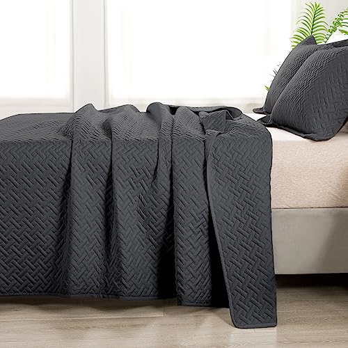 HYLEORY Quilt Set Full/Queen Size - Soft Lightweight Quilts Summer Quilted Bedspreads - Reversible Coverlet Bedding Set for All Season 3 Piece (1 Quilt, 2 Pillow Shams) - Dark Grey