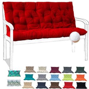 replacement cushions for swing, porch swing cushions with backrest 2-3 seater waterproof bench pad cushions loveseat cushions with ties for outdoor patio garden furniture ( bright red 60*40in)