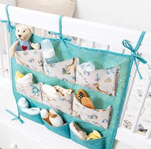 pazar kapısı diaper caddy- baby nursery crib organizer- bedside organizer-hanging pockets crib storage organizer- kids room organizer-9 pocket baby crib side hang organizer caddy (blue)