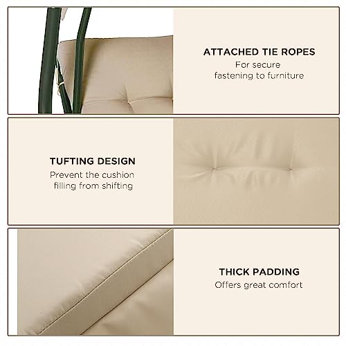 Outsunny Outdoor Porch Swing Cushions with Seat & Tufted Back, Backrest Ties, Set of 2 Replacement Cushions for Patio Furniture, Beige