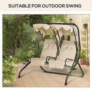 Outsunny Outdoor Porch Swing Cushions with Seat & Tufted Back, Backrest Ties, Set of 2 Replacement Cushions for Patio Furniture, Beige