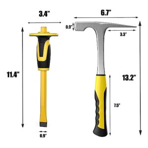 TZDTMEOS 4pcs Geology Rock Pick Hammer Kit, Geology Hammer Tools, 32oz Rock Hammer & Chisels with jewelers loupe,goggles. Tool Set for Rock Hounding, Hounding,Gold Mining & Prospecting, Stone Breaking