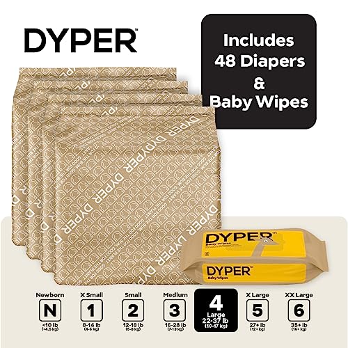 DYPER Viscose from Bamboo Baby Diapers Size 4 + Wipes | Honest Ingredients | Cloth Alternative | Day & Overnight | Made with Plant-Based* Materials | Hypoallergenic for Sensitive Skin Unscented