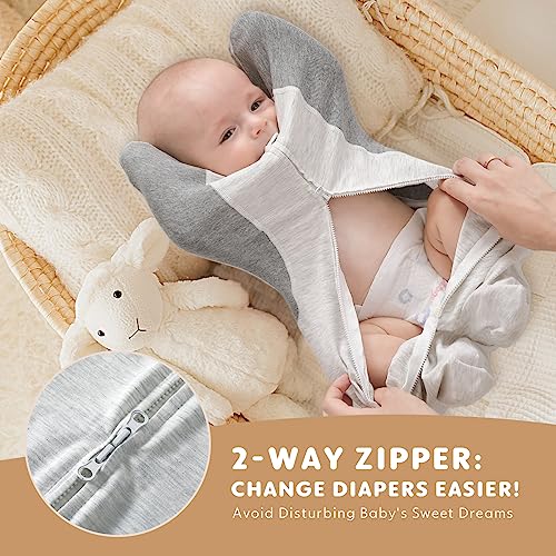 GROWNSY Baby Swaddle for Newborns, Moisture-Wicking Fabric for Better Sleep, Infant Swaddles Blanket, Sleep Sack 0-3 Month, Cotton, Newborn Essentials, Promotes Healthy Hip Development, Gray, 1.0 TOG