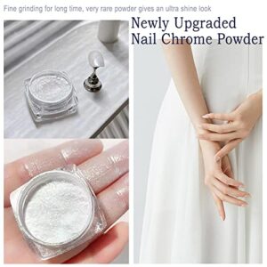 White Pearl Chrome Nail Powder, Mirror Effect Pearlescent White Nail Art Jewelry Glitter Powder Metallic Pigment for Nails, Magic Nail Powder Fine & Shiny Holographic Ice Aurora Dust Nail Powder