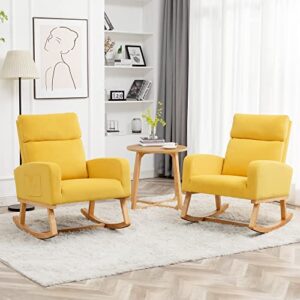 YUUIJOAA Nursery Rocking Glider Chair - Modern Accent Chairs Upholstered Velvet Rocker Padded Armchair with Side Pocket for Living Room Bedroom Yellow