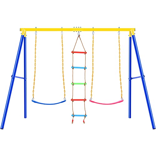 CIATRE 2 in 1 Outdoor Toddler Swing Set for Backyard, Playground Swing Sets with Climbing Ladder, Swing and Climbing Playset for Kids