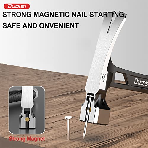 OUDISI Frame Hammer -16OZ Straight Claw Hammer, Integrally Forged Magnetic Roof Hammer With Magnetic Nail Puller, Shock-Absorbing Handle Nail Hammer, Steel Hammer, Hammer Tool