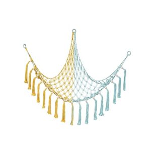 figatia stuffed animal toy storage hammock, macrame room corner organizer mesh decoration, hanging storage nets kids bedroom, yellow and blue, 100cmx100cmx130cm