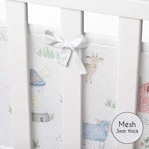 Sweet Jojo Designs + BreathableBaby Farm Animals Boy Girl Breathable Mesh Crib Liner Anti-Bumper Baby Infant Gender Neutral Watercolor Farmhouse Barn Horse Cow Sheep Chickens Nature Trees Gray Green