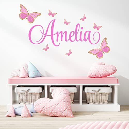 Butterfly Wall Decals - Custom Name Wall Decal – Baby Girl Wall Decor - Personalized Name Wall Decals for Girls – Kids Bedroom Nursery Decor - Butterflies Sticker