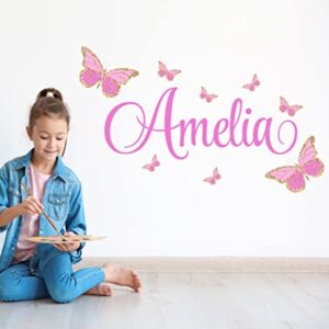 Butterfly Wall Decals - Custom Name Wall Decal – Baby Girl Wall Decor - Personalized Name Wall Decals for Girls – Kids Bedroom Nursery Decor - Butterflies Sticker