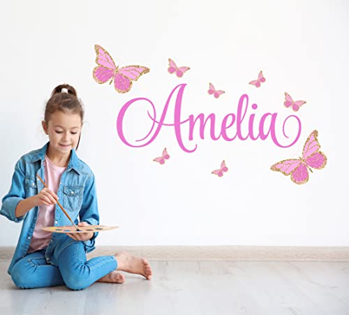 Butterfly Wall Decals - Custom Name Wall Decal – Baby Girl Wall Decor - Personalized Name Wall Decals for Girls – Kids Bedroom Nursery Decor - Butterflies Sticker