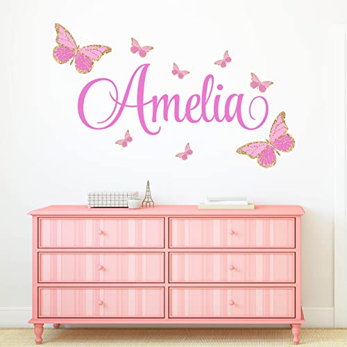 Butterfly Wall Decals - Custom Name Wall Decal – Baby Girl Wall Decor - Personalized Name Wall Decals for Girls – Kids Bedroom Nursery Decor - Butterflies Sticker