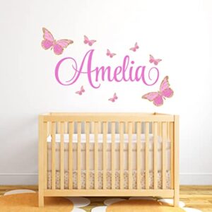 Butterfly Wall Decals - Custom Name Wall Decal – Baby Girl Wall Decor - Personalized Name Wall Decals for Girls – Kids Bedroom Nursery Decor - Butterflies Sticker