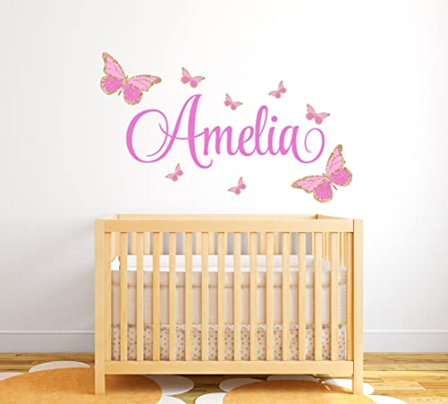 Butterfly Wall Decals - Custom Name Wall Decal – Baby Girl Wall Decor - Personalized Name Wall Decals for Girls – Kids Bedroom Nursery Decor - Butterflies Sticker