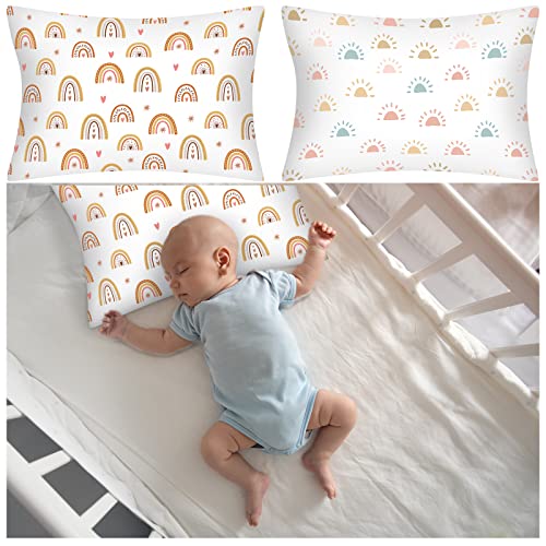 Mixweer 2 Pcs Toddler Pillowcase Sized 14" x 19" Fits 12" x 16" or 13" x 18" Pillow Boho Rainbow Kids Soft Pillowcase Toddler Pillow Cover for Travel Bed Girl Boy Infant Sleeping