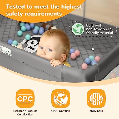 Baby Playpen for Babies and Toddlers with Mat, 71x59 inch Extra Large Baby Playard No Gaps for Indoor & Outdoor, Portable Toddler Playpen with Bag, Anti-Slip Base, (Gray), Li'l Pengyu