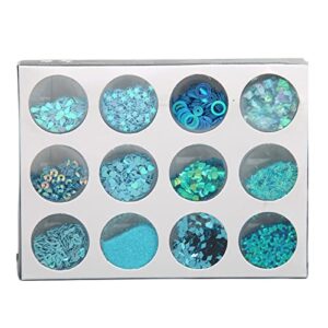 nail art sequins sets glitter mermaid powder, 12 grids glitter sequins set nail art accessories (blue)