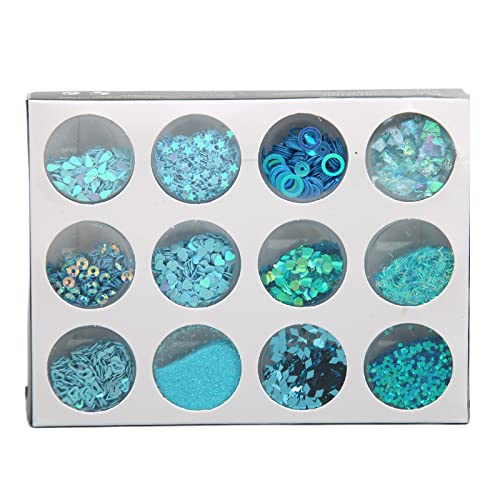 Nail Art Sequins Sets Glitter Mermaid Powder, 12 Grids Glitter Sequins Set Nail Art Accessories (Blue)