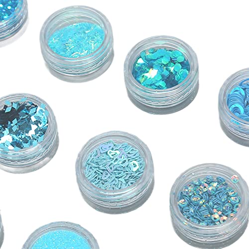 Nail Art Sequins Sets Glitter Mermaid Powder, 12 Grids Glitter Sequins Set Nail Art Accessories (Blue)