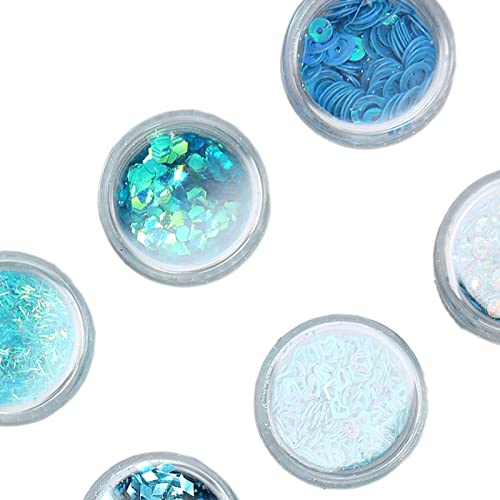 Nail Art Sequins Sets Glitter Mermaid Powder, 12 Grids Glitter Sequins Set Nail Art Accessories (Blue)