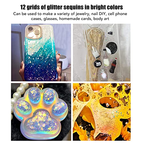 Nail Art Sequins Sets Glitter Mermaid Powder, 12 Grids Glitter Sequins Set Nail Art Accessories (Blue)