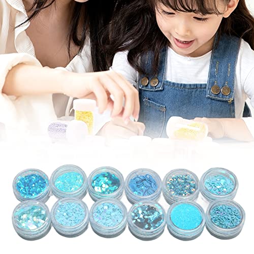 Nail Art Sequins Sets Glitter Mermaid Powder, 12 Grids Glitter Sequins Set Nail Art Accessories (Blue)