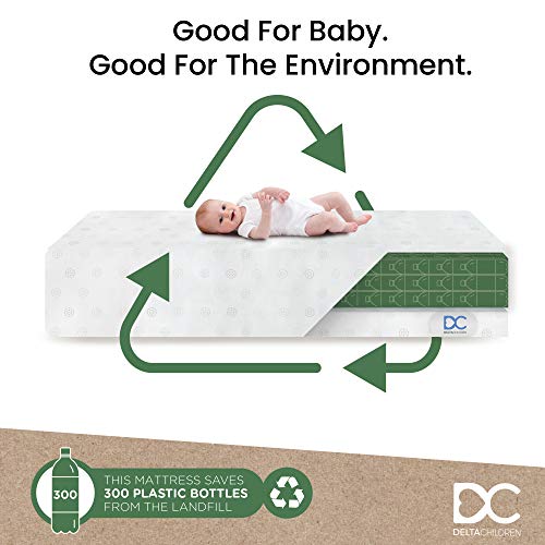 Delta Children Essex 4-in-1 Convertible Baby Crib, Ebony with Natural Legs Twinkle Galaxy Dual Sided Recycled Fiber Core Crib and Toddler Mattress (Bundle)