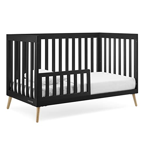 Delta Children Essex 4-in-1 Convertible Baby Crib, Ebony with Natural Legs Twinkle Galaxy Dual Sided Recycled Fiber Core Crib and Toddler Mattress (Bundle)