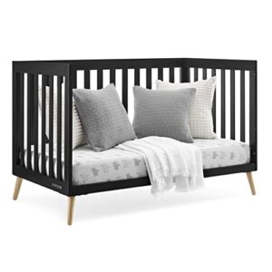 Delta Children Essex 4-in-1 Convertible Baby Crib, Ebony with Natural Legs Twinkle Galaxy Dual Sided Recycled Fiber Core Crib and Toddler Mattress (Bundle)