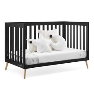 Delta Children Essex 4-in-1 Convertible Baby Crib, Ebony with Natural Legs Twinkle Galaxy Dual Sided Recycled Fiber Core Crib and Toddler Mattress (Bundle)