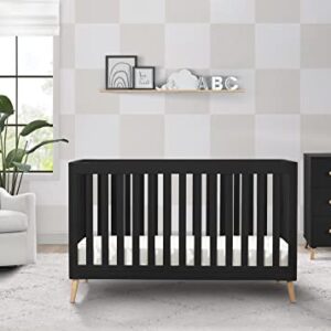 Delta Children Essex 4-in-1 Convertible Baby Crib, Ebony with Natural Legs Twinkle Galaxy Dual Sided Recycled Fiber Core Crib and Toddler Mattress (Bundle)