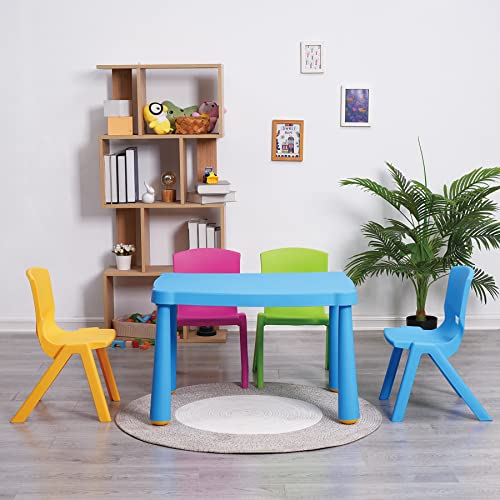 Domi Kids Table and Chair Set,Kids Lightweight Plastic Table and 4 Chairs Set for Reading,Preschool,Drawing,Toddler,Playroom(Enlarge Size