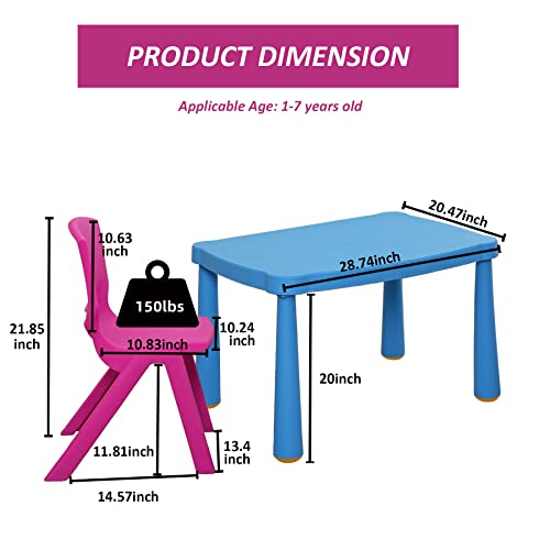 Domi Kids Table and Chair Set,Kids Lightweight Plastic Table and 4 Chairs Set for Reading,Preschool,Drawing,Toddler,Playroom(Enlarge Size