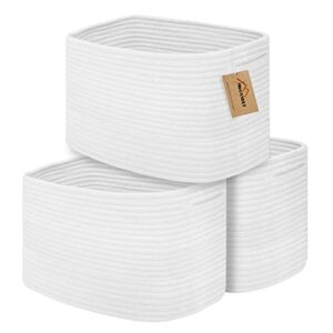 megasket white baskets for organizing set 3, 14.9" x 9.4" x 8.6" cotton rope woven baskets with handles, shelves white wicker storage baskets, baby kids closet organizer storage bins, cream white