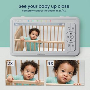 Babysense 5" HD Split-Screen Baby Monitor, Video Baby Monitor with Camera and Audio, Three HD Cameras with Remote PTZ, Night Light, 960ft Range, Two-Way Audio, 4X Zoom, Night Vision, 4000mAh Battery