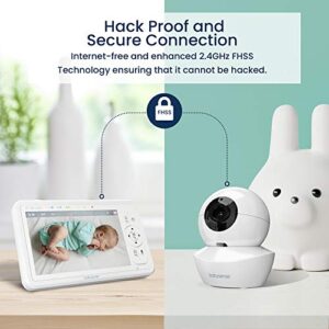 Babysense 5" HD Split-Screen Baby Monitor, Video Baby Monitor with Camera and Audio, Three HD Cameras with Remote PTZ, Night Light, 960ft Range, Two-Way Audio, 4X Zoom, Night Vision, 4000mAh Battery