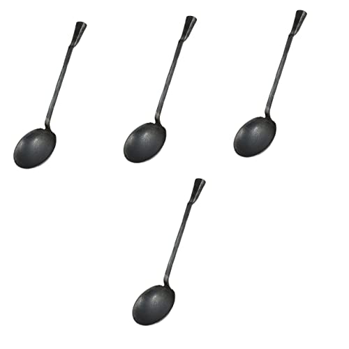 TEHAUX 4pcs Forged Iron Spoon Mini Scoop Metal Spoon Yard Scoops Mini Garden Shovel Vegetable Planting Tools Soil Excavator Spoon Multi-functional Spoon Dark Grey Hand Tools Forging