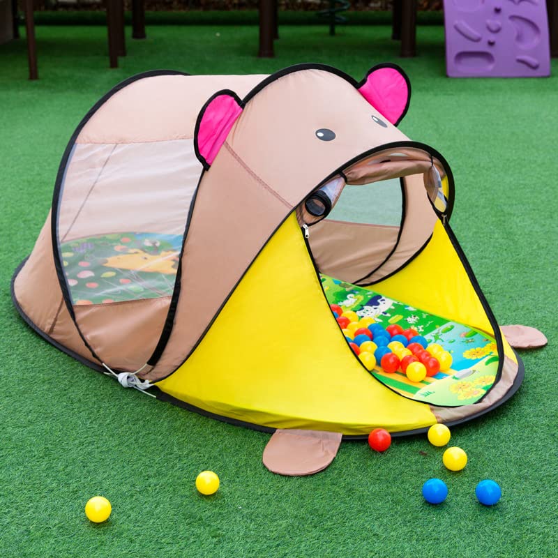 Popup Dome Play Yard Premium Outdoor and Indoor Baby Playpen Portable Lightweight Canopy and Travel Cute Animals Bag (Pink Bear)