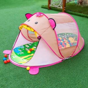 Popup Dome Play Yard Premium Outdoor and Indoor Baby Playpen Portable Lightweight Canopy and Travel Cute Animals Bag (Pink Bear)